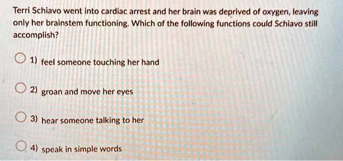 Get Answer Terri Schiavo Went Into Cardiac Arrest And Her Brain Was Deprived Of Oxygen