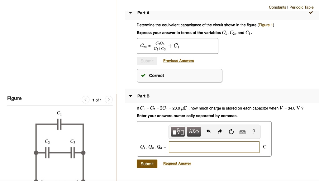 SOLVED: Part A Determine the equivalent capacitance of the circuit shown in the figure (Figure 1 ...