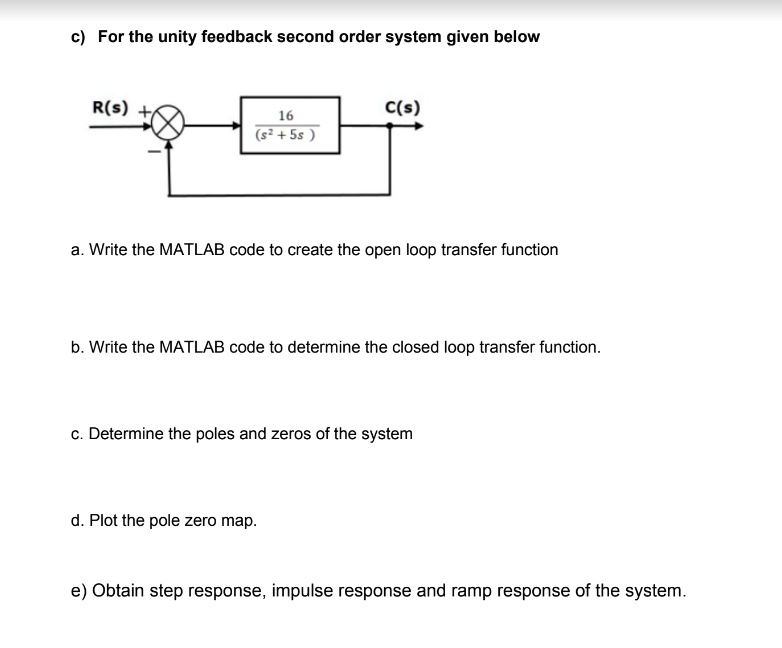 Solved C For The Unity Feedback Second Order System Given Below A Write The Matlab Code To 0055