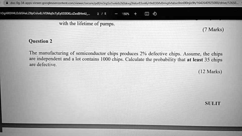 SOLVED: The manufacturing of semiconductor chips produces 2% defective chips. Assume that the ...