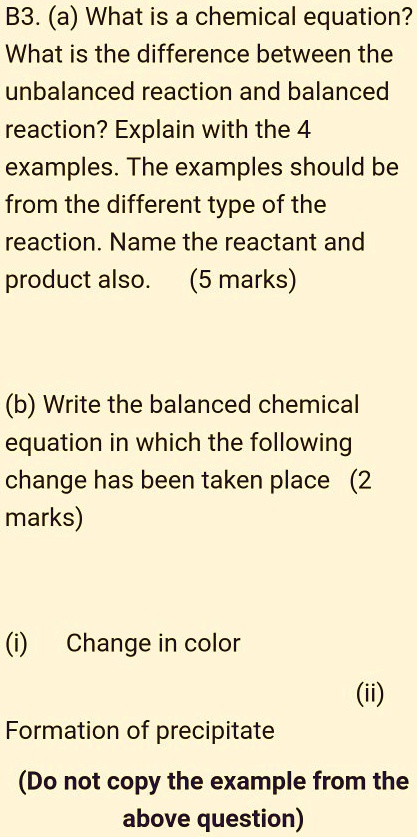 SOLVED: B3. (a) What is a chemical equation? What is the difference ...