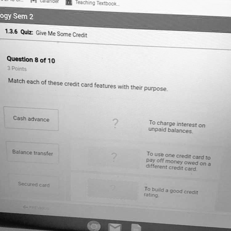 SOLVED: Match each of these credit card features with their purpose ... SOLVED: Match each of these credit card features with their purpose ...
