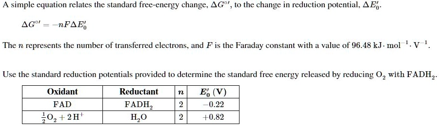 SOLVED: A simple equation relates the standard free-energy change, Î”GÂ ...