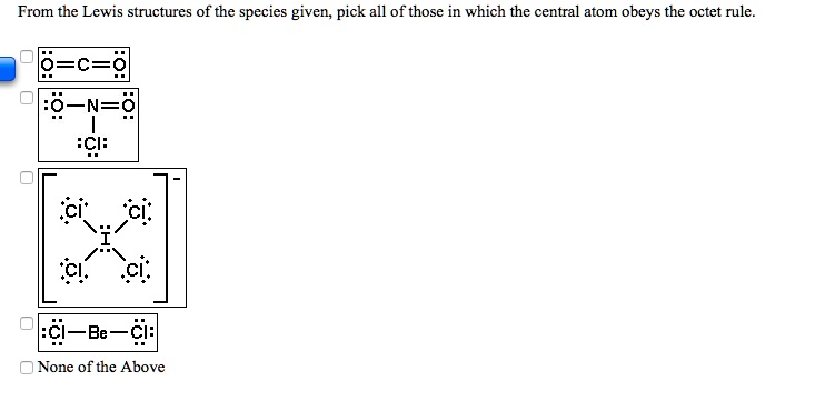From the Lewis structures of the species given; pick all of those in ...
