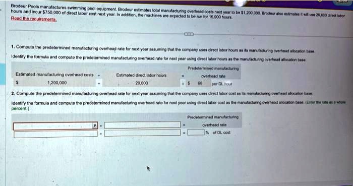 SOLVED: Texts: 1. Compute the predetermined manufacturing overhead rate ...
