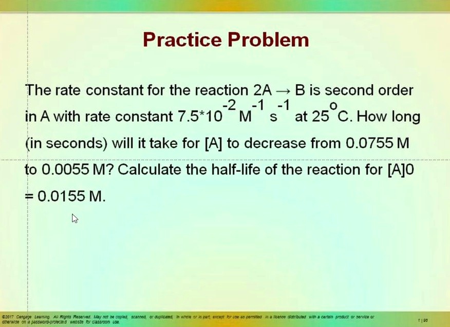 practice problem the rate constant for the reaction 2a 37 b is second ...