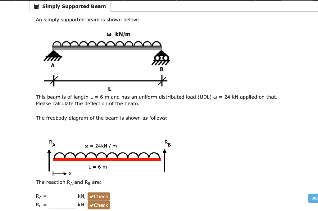 Simply Supported Beam A simply supported beam is shown below: kN/m This ...