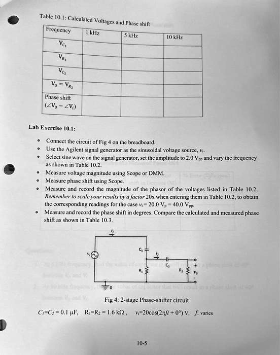 SOLVED: Table 10.1: Calculated Voltages and Phase shift Frequency 1kHz ...