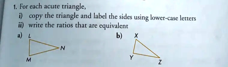SOLVED: 1, For each acute triangle, i) copy the triangle and label the ...