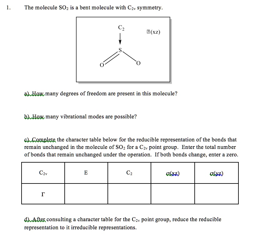 SOLVED: The molecule SOz is a bent molecule with Czv symmetry (XZ) a ...