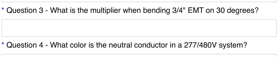SOLVED: ^(**) Question 3 - What is the multiplier when bending 3/4" EMT ...