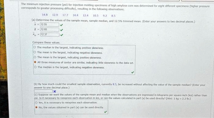 SOLVED: Texts: The minimum Injection pressure (psi) for injection molding specimens of high ...