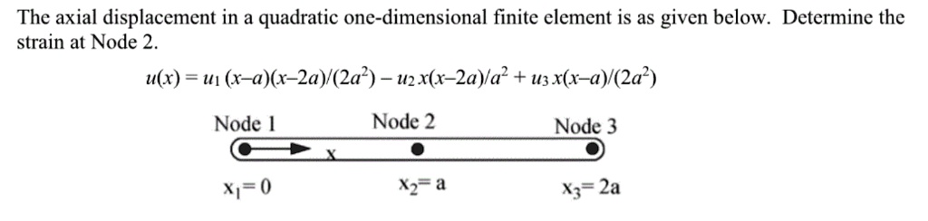 the axial displacement in a quadratic one dimensional finite element is as given below determine ...