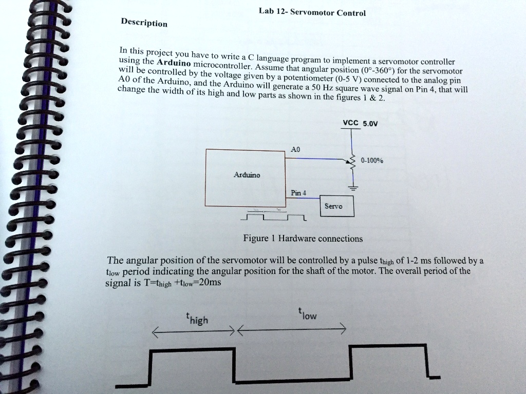Write Arduino C Program Lab 12 Servomotor Control Description Vcc50v Ao 0 100 Arduino Pin 4 2999