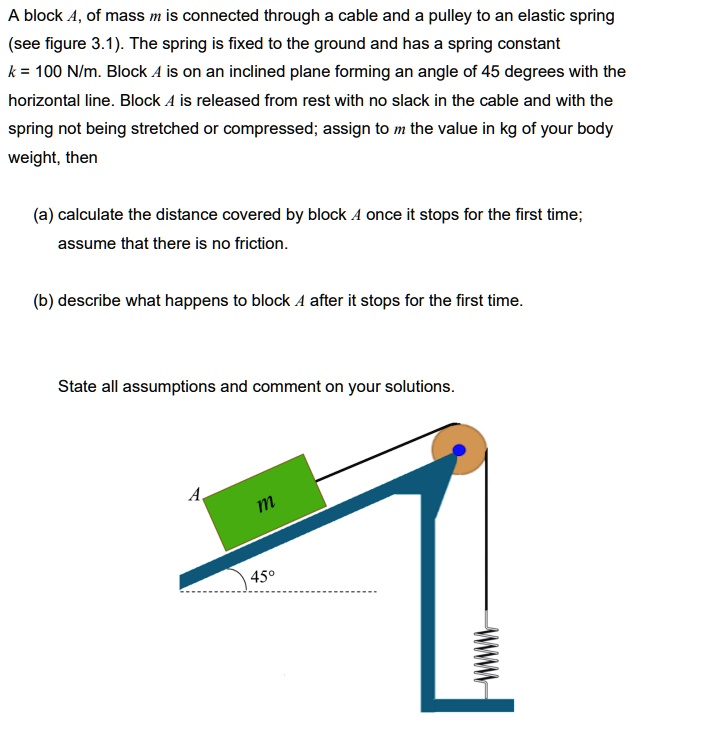 SOLVED: A block 4,of mass m is connected through a cable and a pulley ...