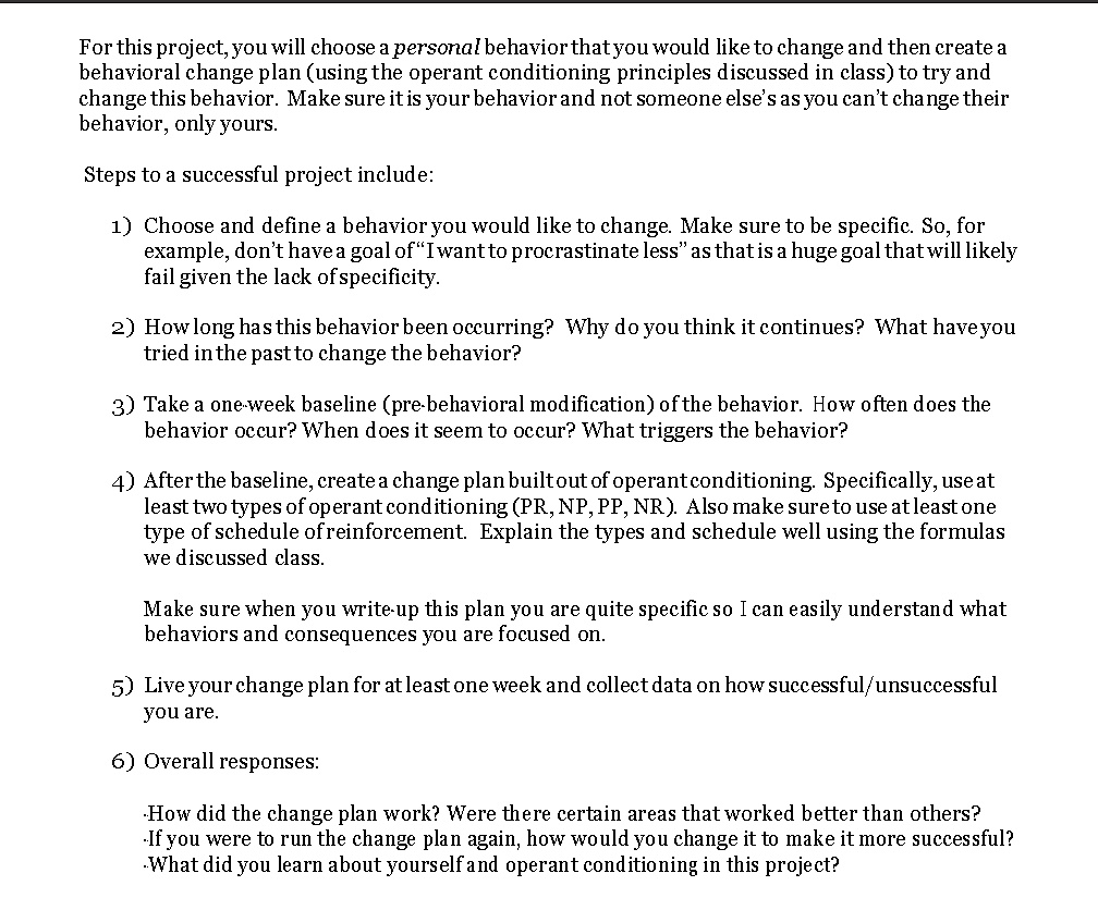 [GET ANSWER] for this project you will choose a personal behavior that ...