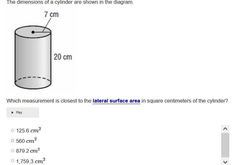 the dimensions of a cylinder are shown in the diagram which measurement is closest to the ...