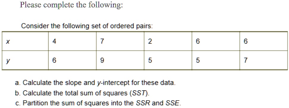 SOLVED: Please complete the following: Consider the following set of ordered pairs: 2 y 5 5 a ...