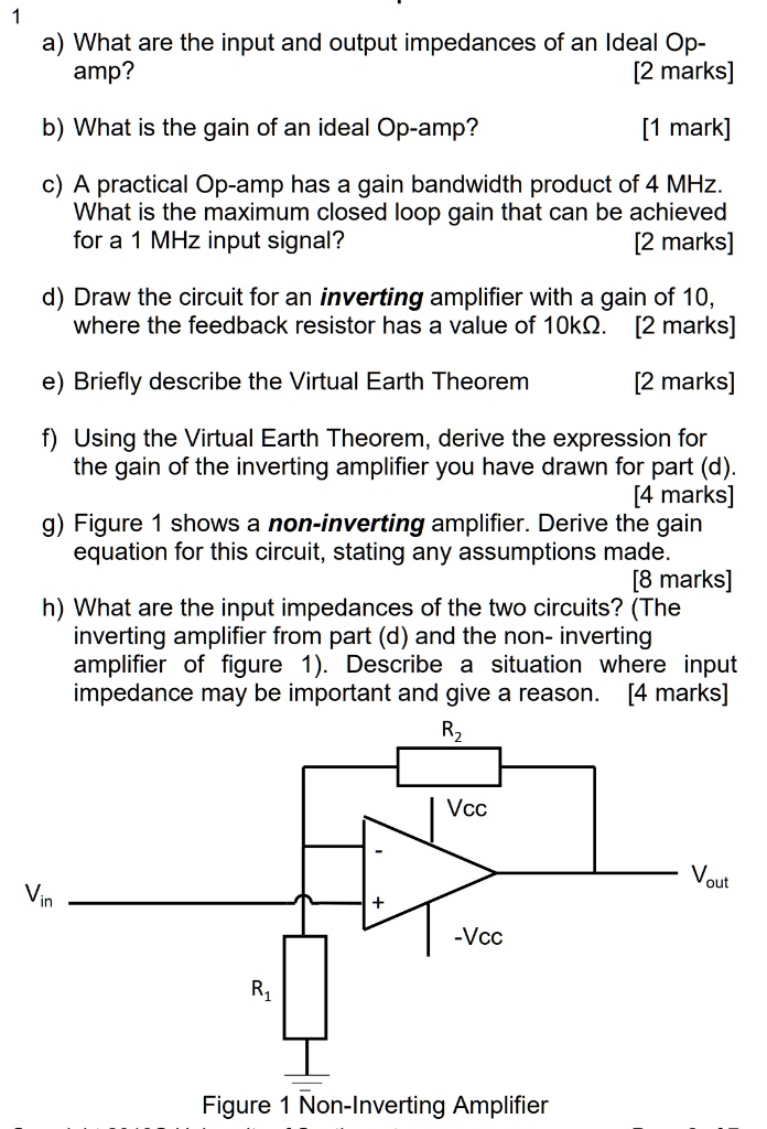 1g g figure 1 shows a non inverting amplifier derive the gain equation for this circuit stating ...