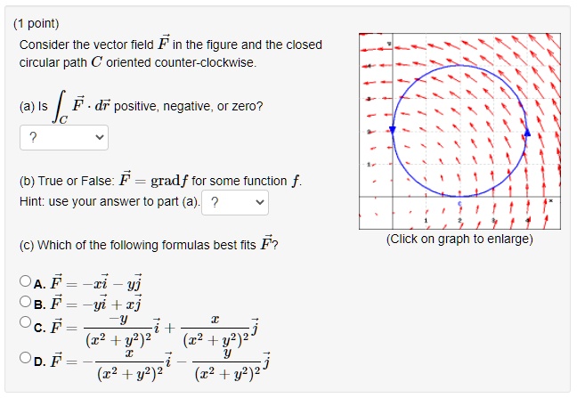 SOLVED: point) Consider the vector field F in the figure and the closed circular path oriented ...