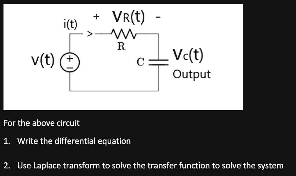 v(t) i(t) + VR(t) - > R C Vc(t) Output For the above circuit 1. Write ...