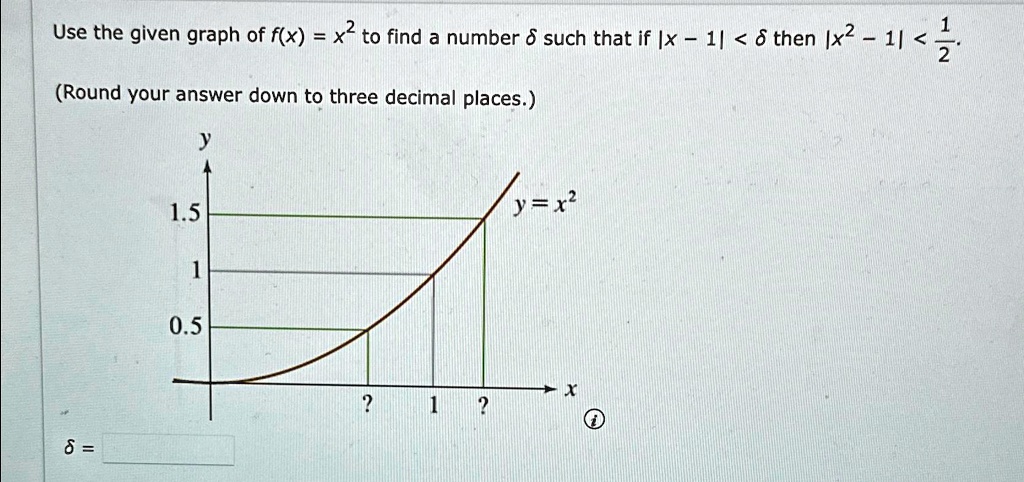 SOLVED: Use the given graph of f(x)=x^(2) to find a number delta such that if |x-1|