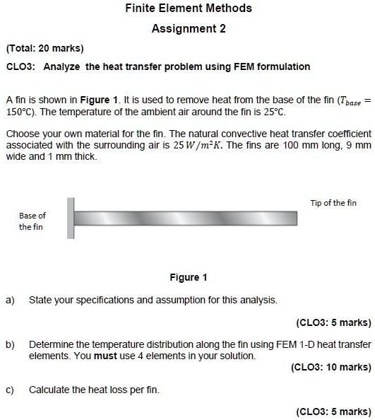 finite element methods assignment 2 total 20 marks clo3 analyze the heat transfer problem using ...