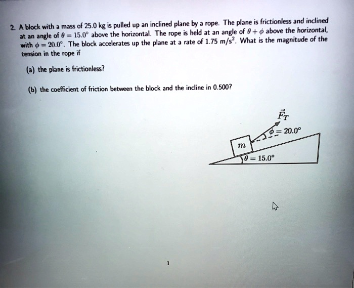 SOLVED: The plane is frictionless and inclined A block with mass of 25.0 kg is pulled up a ...