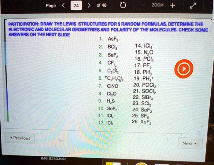 SOLVED: Text: Page 48 ZOOM PARTICIPATION: Draw the Lewis Structures for ...