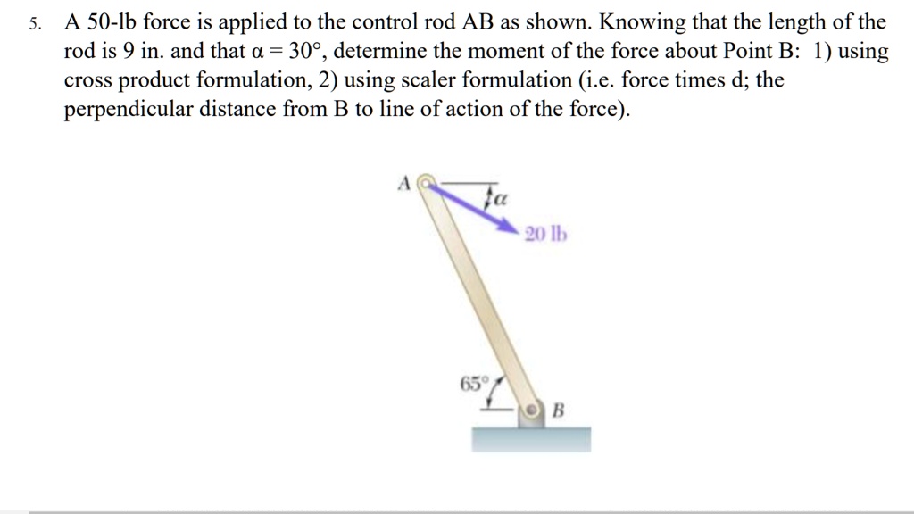 5. A 50-lb force is applied to the control rod AB as shown. Knowing ...