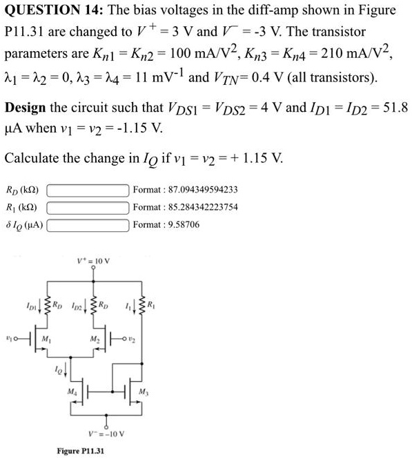 question 14the bias voltages in the diff amp shown in figure p1131 are changed tov3vand v 3vthe ...