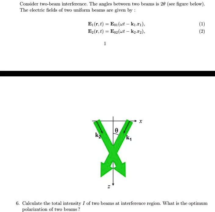 SOLVED: Consider two-beam interference. The angles between the two ...