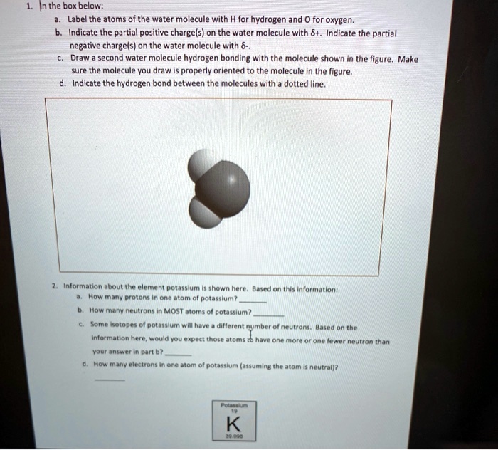 SOLVED: In the box below: Label the atoms ofthe water molecule with for ...