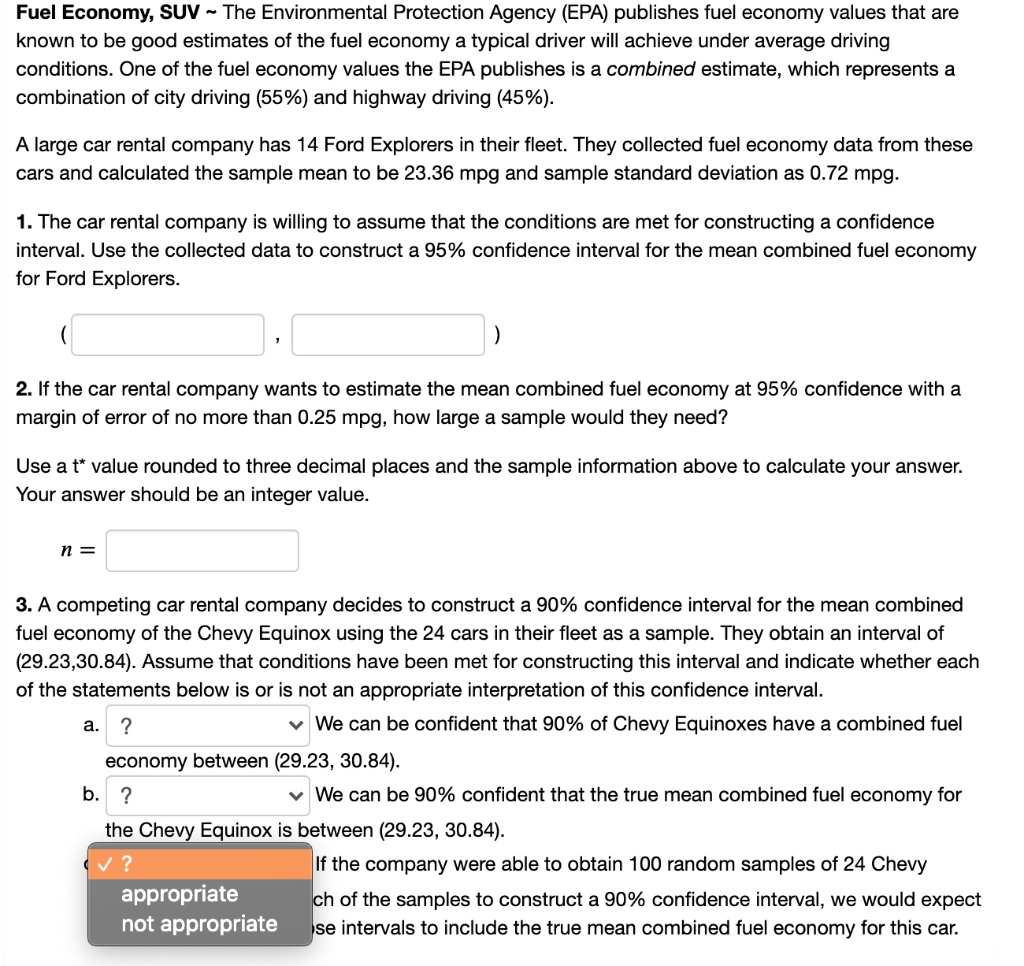 SOLVED: Fuel Economy; SUV The Environmental Protection Agency (EPA ...