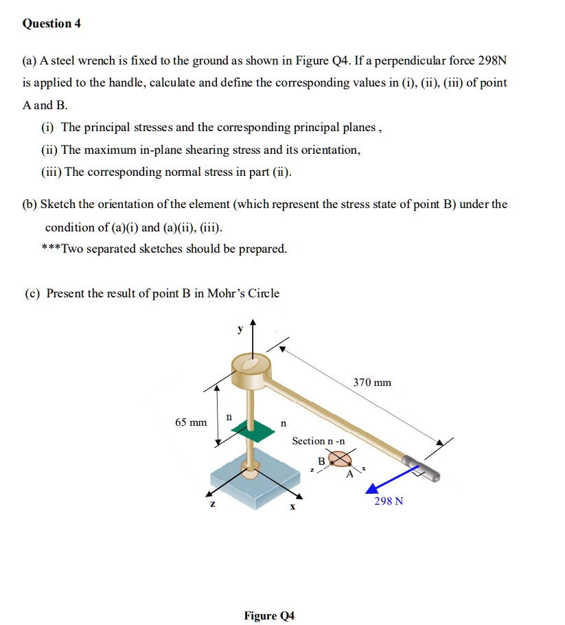 question 4 a a steel wrench is fixed to the ground as shown in figure ...