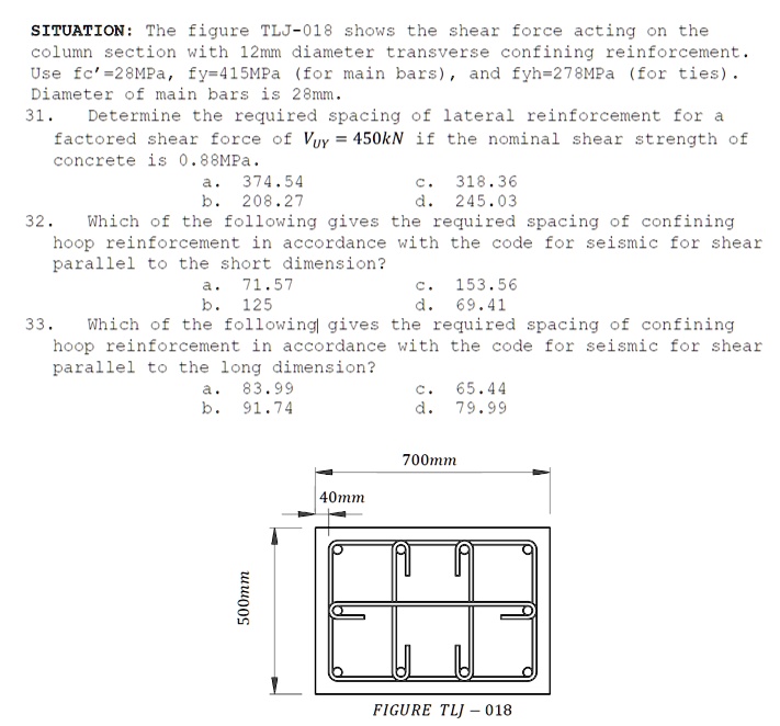 situation the figure tlj 018 shows che shear force acting on che column ...