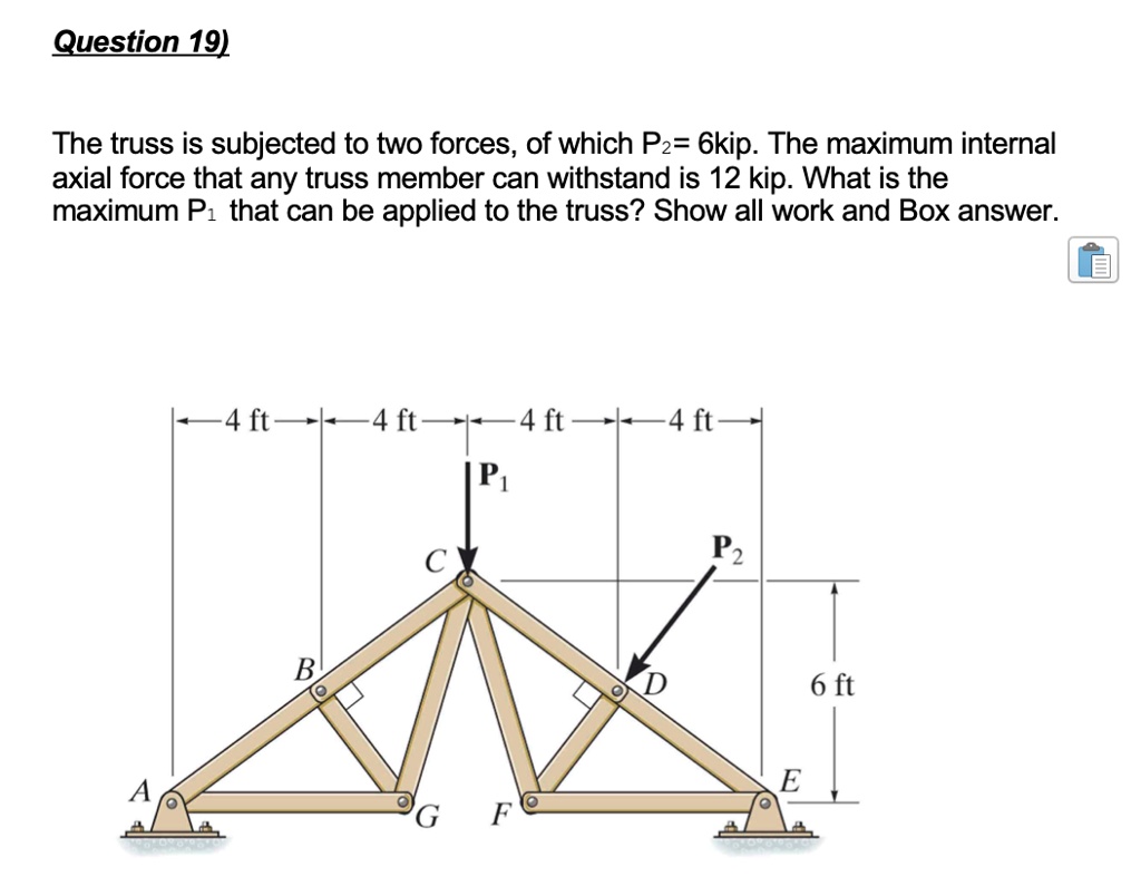 Question 19) The truss is subjected to two forces, of which P2 = 6 kip ...