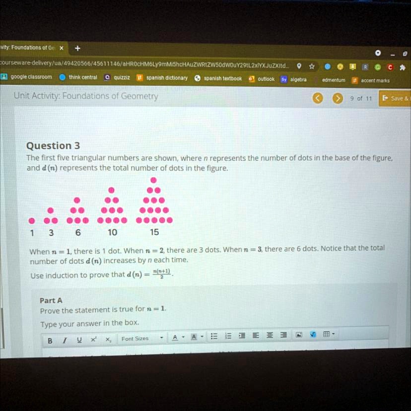 Question 3 The first five triangular numbers are shown, where n ...