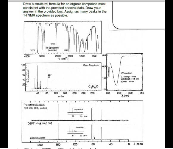 Draw a structural formula for an organic compound most consistent with the provided spectral ...
