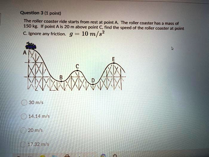 SOLVED: Question 3 (1 point) The roller coaster ride starts from rest ...