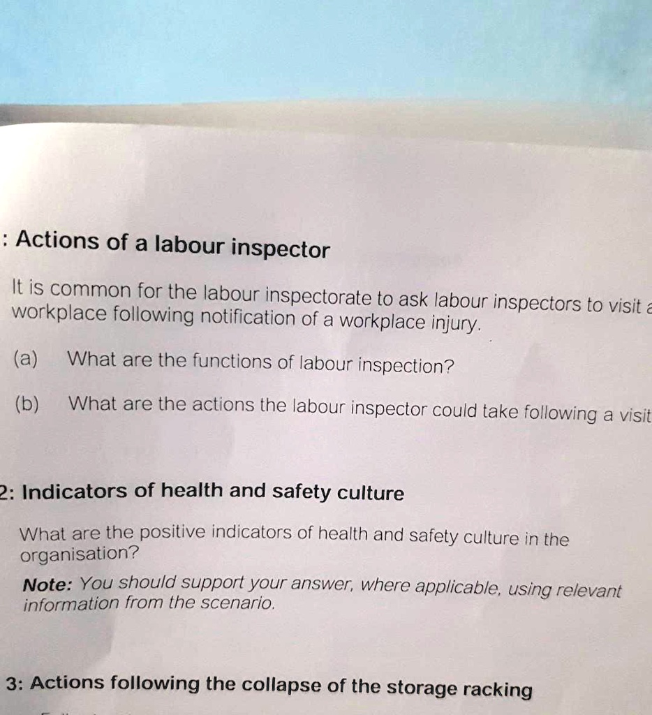 : Actions of a labour inspector It is common for the labour ...