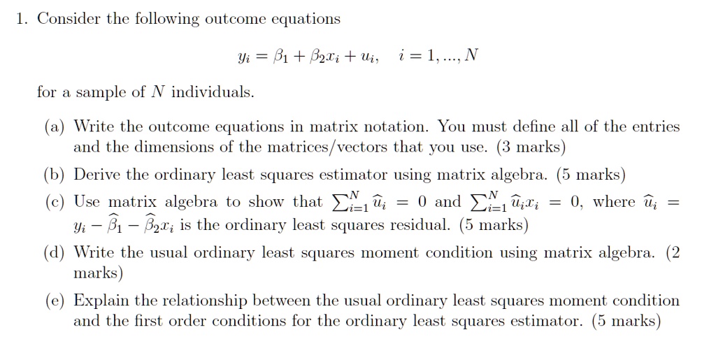 consider the following outcome equations yi b1 bi ui i 1 for sample of ...