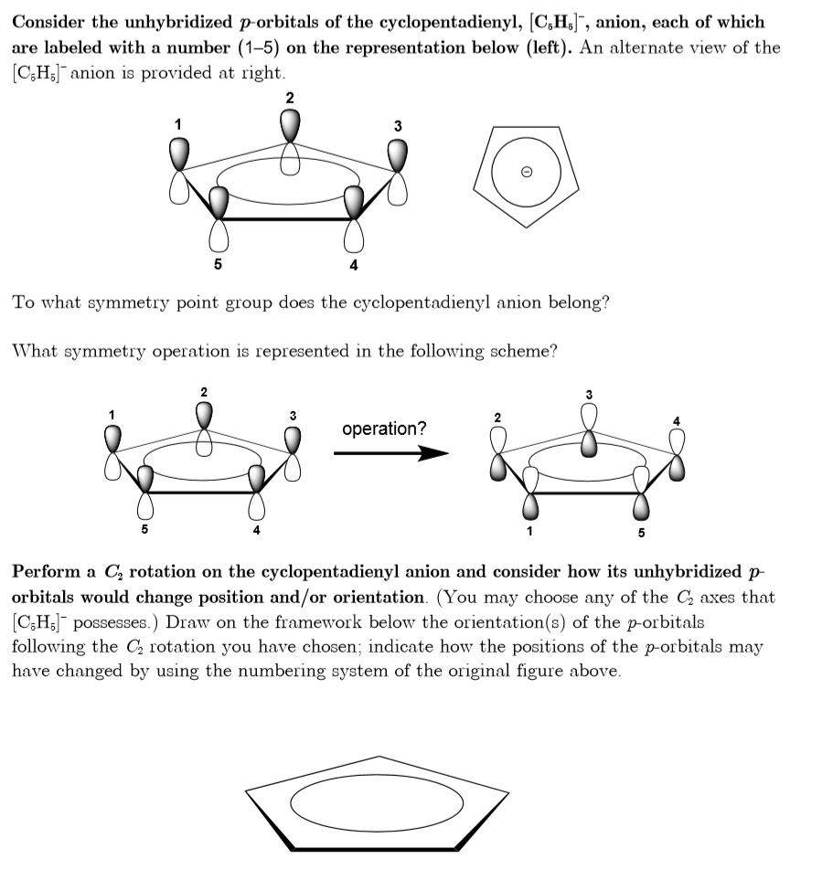 SOLVED: Consider the unhybridized p orbitals of the cyclopentadienyl ...