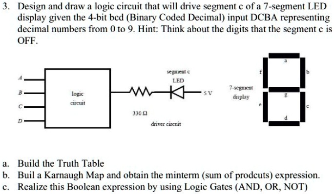 please solve it on page by handwriting design and draw a logic circuit that will drive segment ...