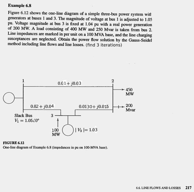 SOLVED: Example 6.8: Power Flow Solution of a Simple Three-Bus Power System Figure 6.12 shows ...