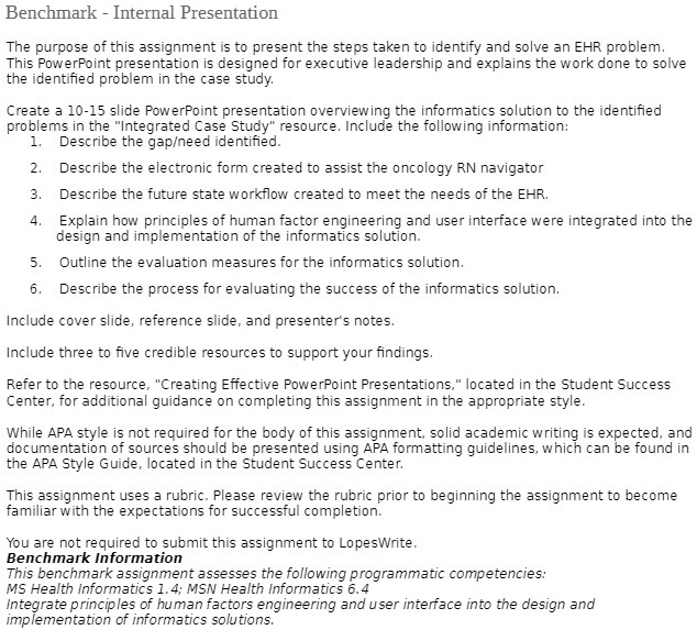 benchmark internal presentation the purpose of this assignment is to ...
