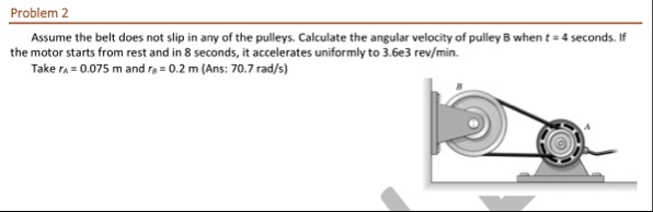 problem 2 assume the belt does not slip in any of the pulleys calculate the angular velocity of ...