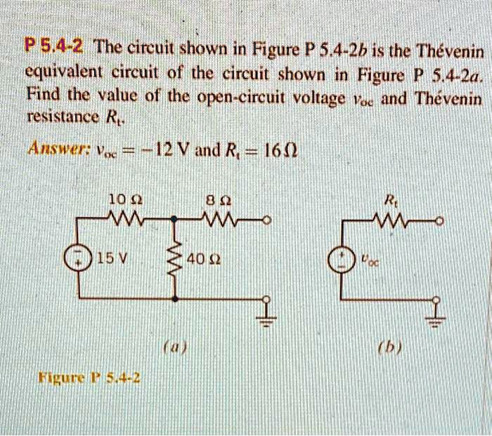 SOLVED: The circuit shown in Figure P5.4-2b is the Thevenin equivalent ...