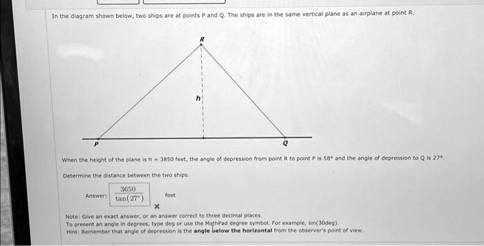 SOLVED: In the diagram shown below, two ships are at points P and Q ...