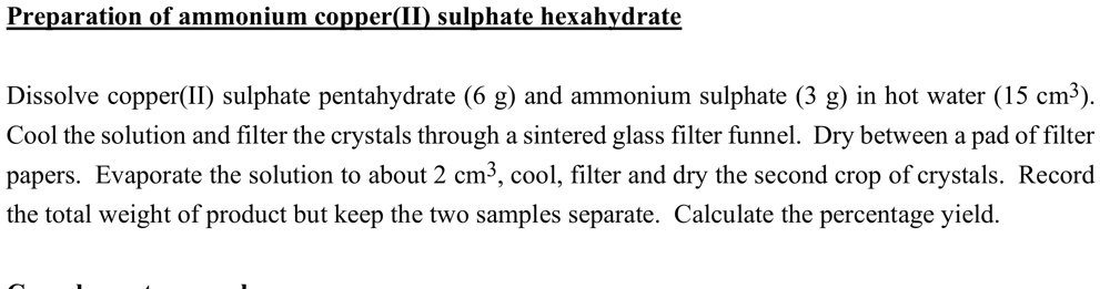 preparation ofammonium copperi sulphatehexahydrate dissolve copperii ...